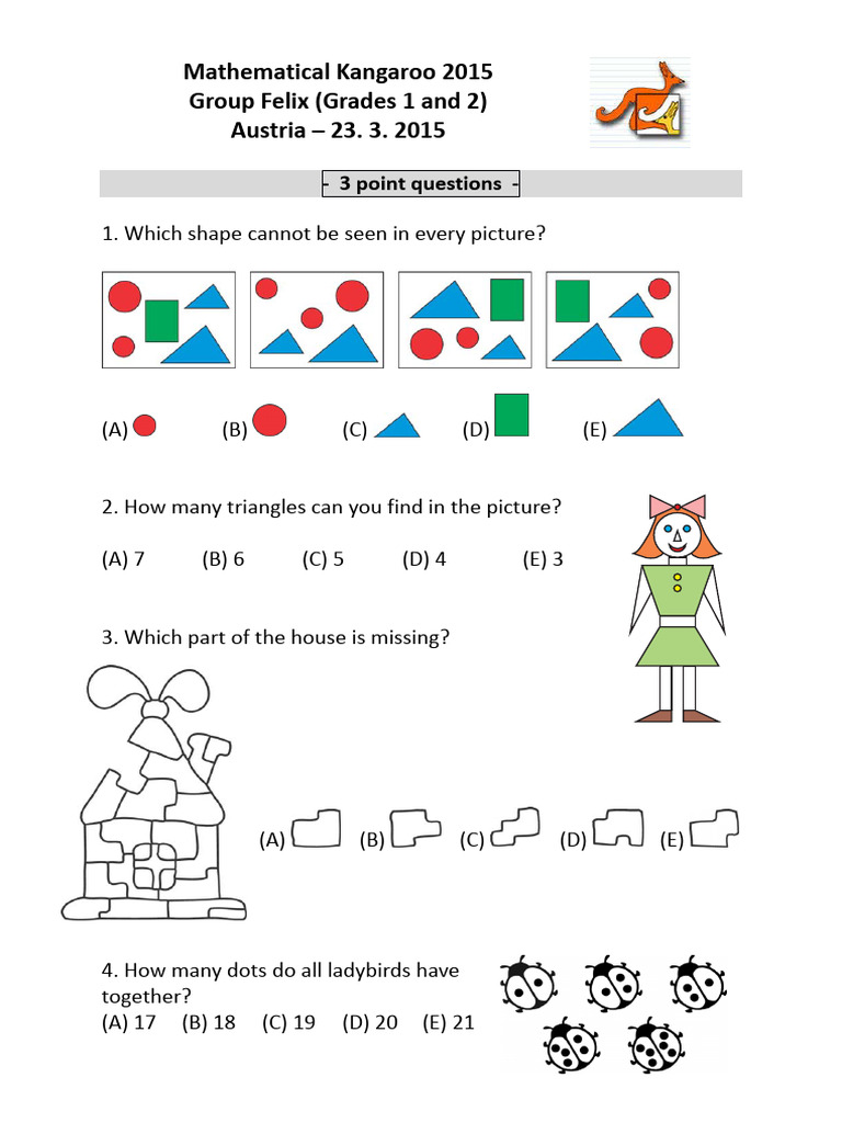 2015 Kangaroo Sample Test Paper Felix | PDF