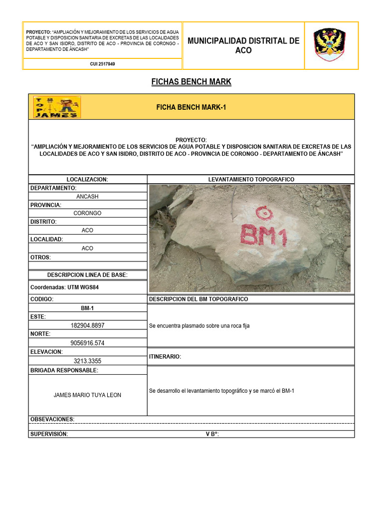 Fichas Bench Mark - Aco y San Isidro | PDF