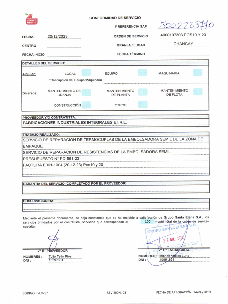 01 E001 1904 Conformidad | PDF