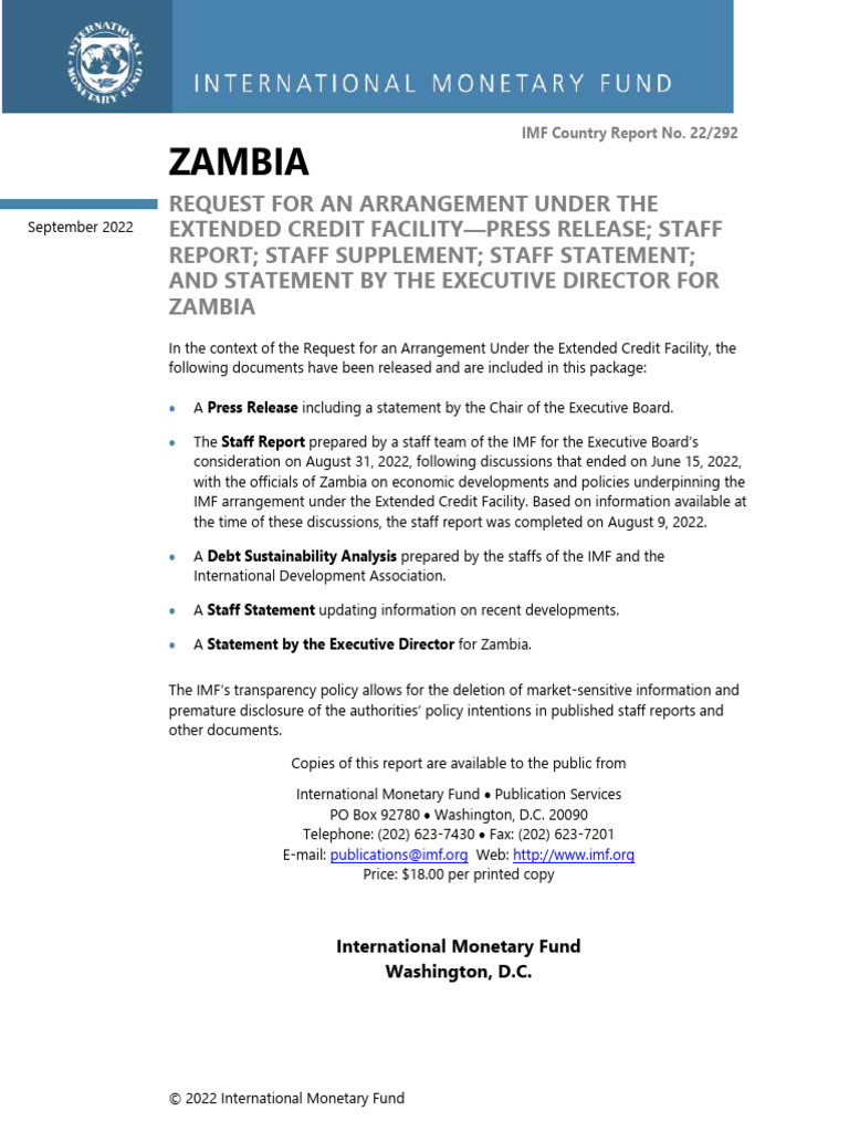 Imf Report On Zambia's Ecf | PDF | Fiscal Policy | Taxes