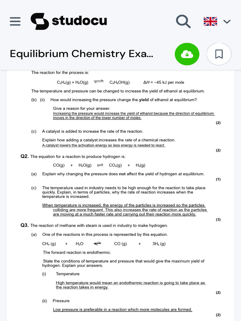 Equilibrium Chemistry Exam Questions | PDF | Chemical Reactions ...
