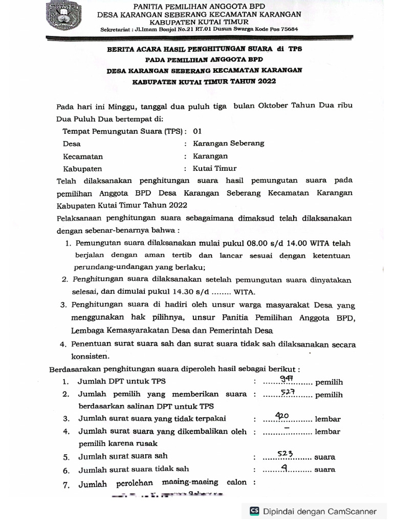 BA Hasil Pemilihan BPD Karangan Sebrang | PDF