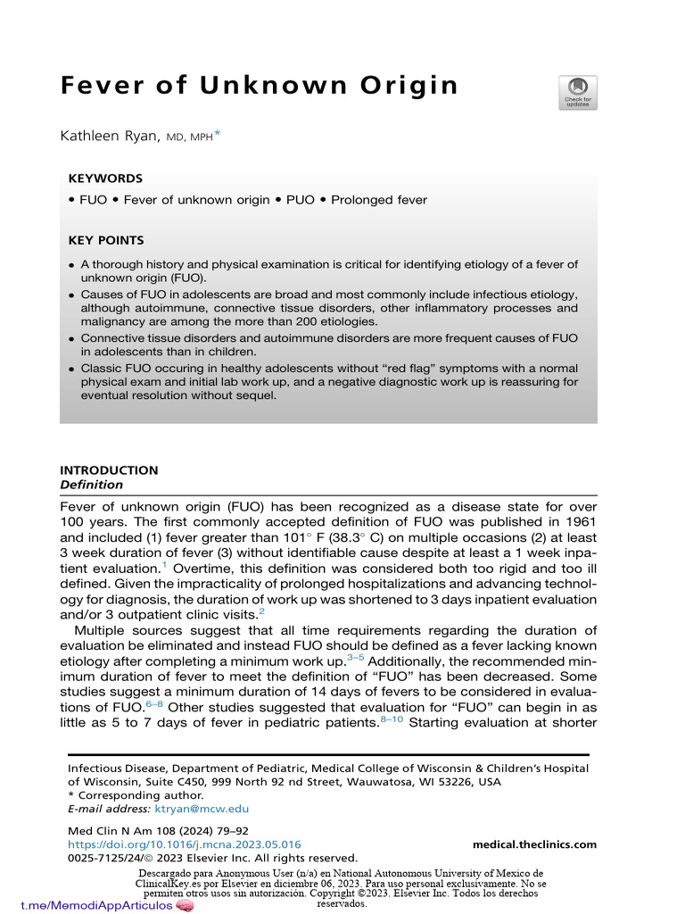 Fever of Unknown Origin 2024 | PDF | Infection | Medical Imaging