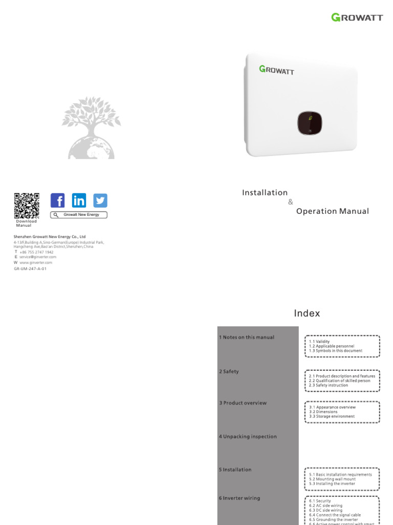 Growatt TL3-X2 Inverter Manual | PDF | Photovoltaic System | Solar Panel