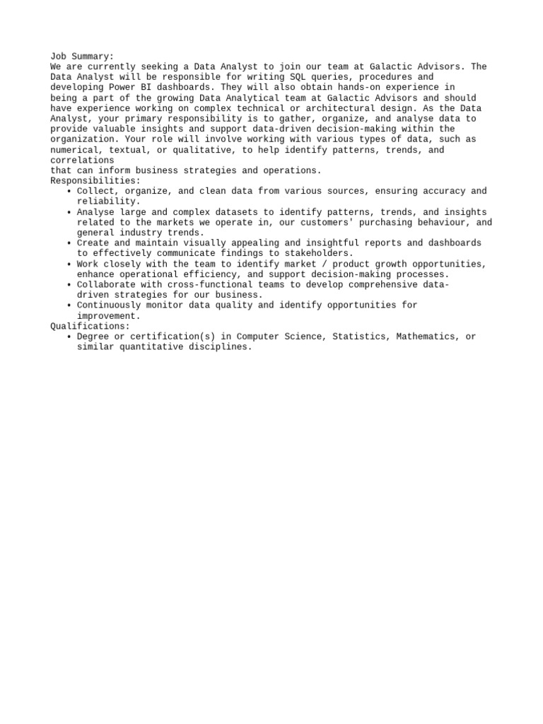 Galactic Advisors Data Analyst | PDF | Data Analysis | Data
