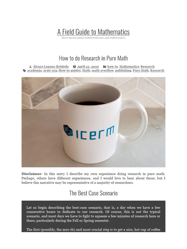 How To Do Research in Pure Math - A Field Guide To Mathematics | PDF ...