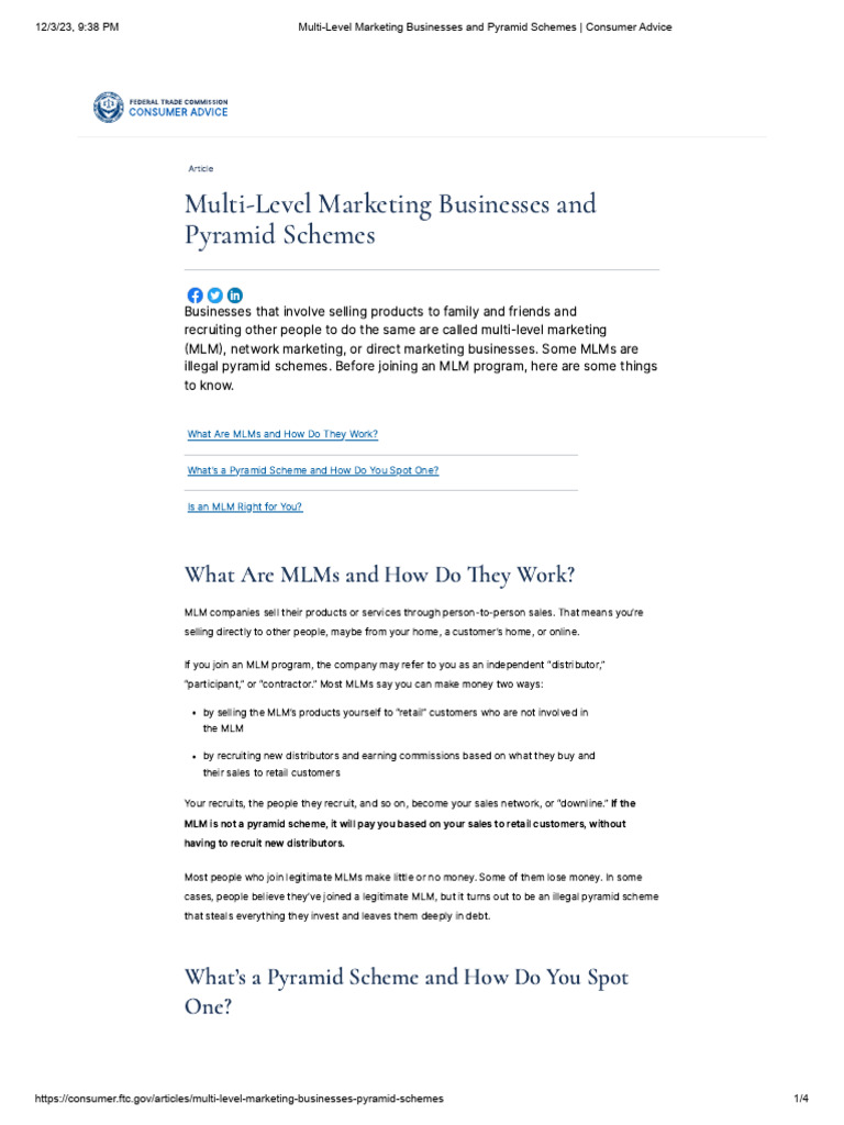 Multi-Level Marketing Businesses and Pyramid Schemes Consumer Advice ...