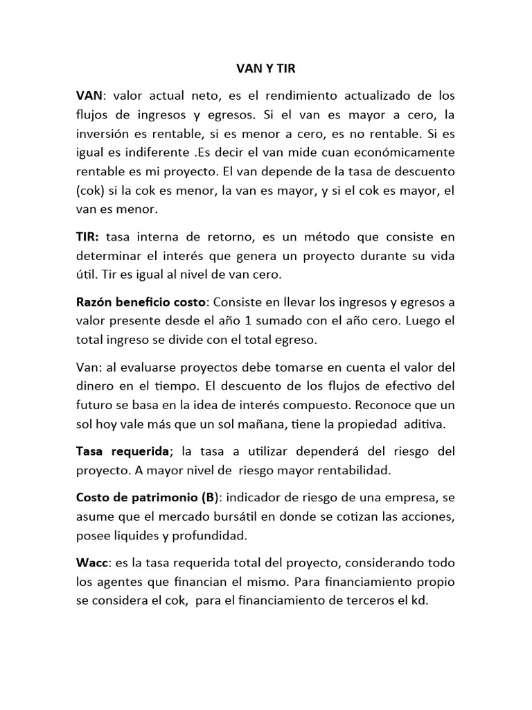 CONCEPTO VAN Y TIR | PDF