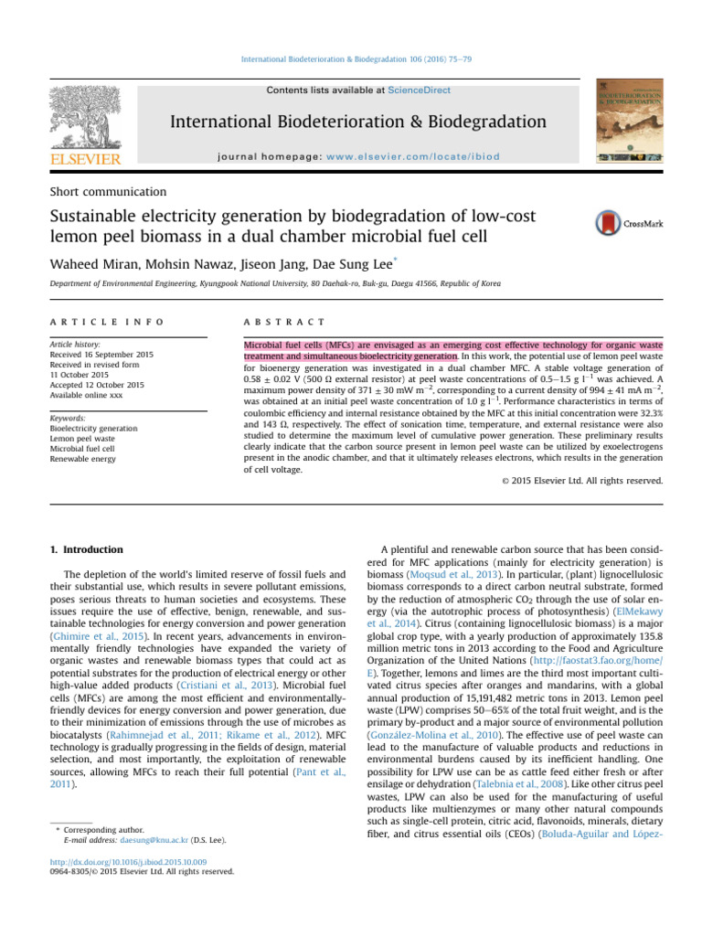 Bioelectricity from Lemon Peel Waste | PDF | Bioenergy | Power Resources