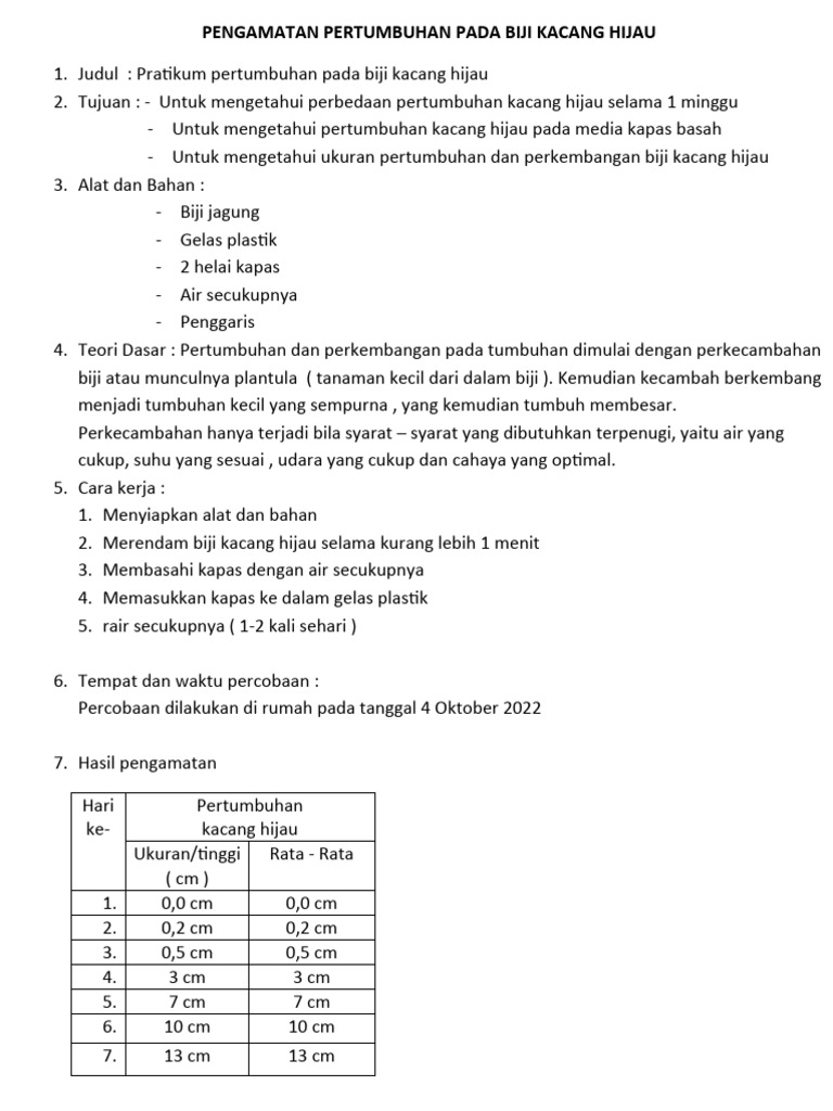Pengamatan Pertumbuhan Pada Biji Kacang Hijau | PDF