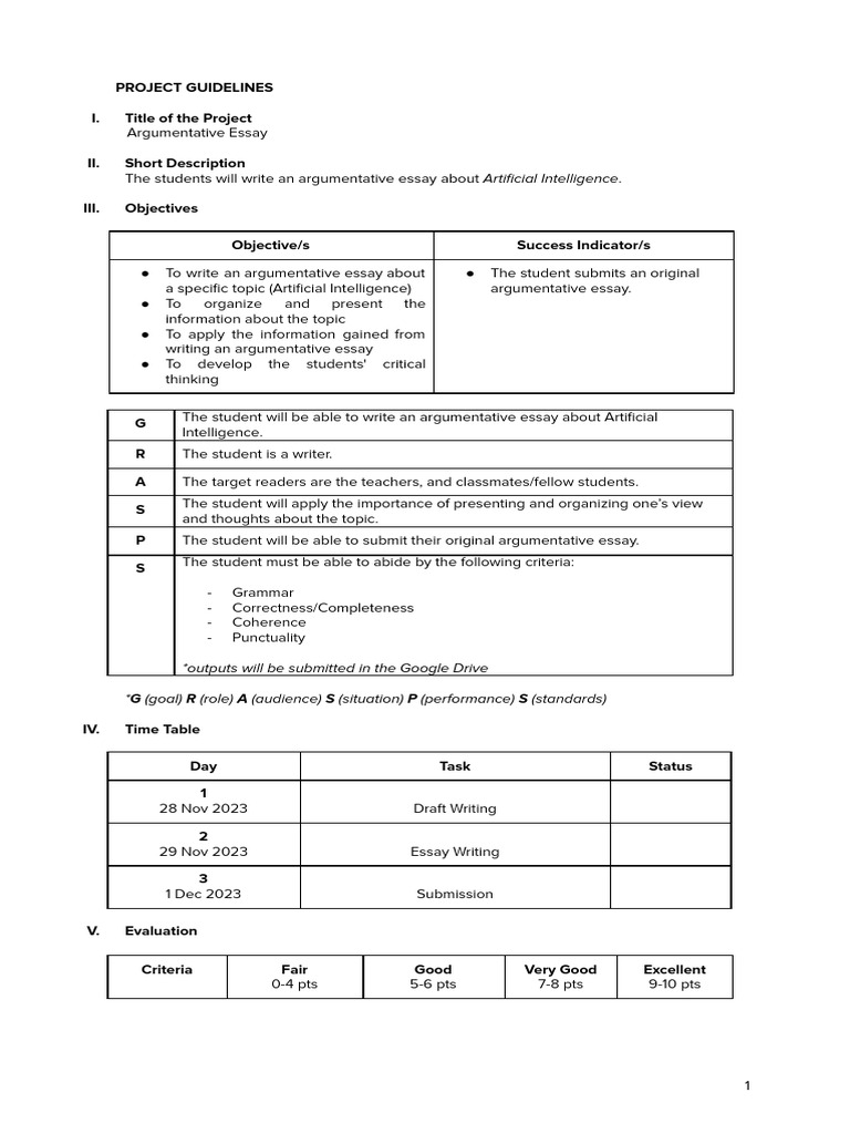 Q2 English 10 PT Guidelines 1 Argumentative Essay | PDF | Essays ...