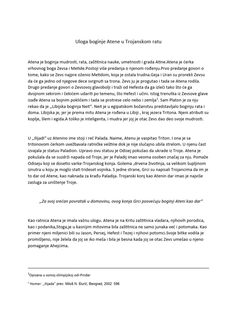 Uloga Boginje Atene U Trojanskom Ratu2 | PDF