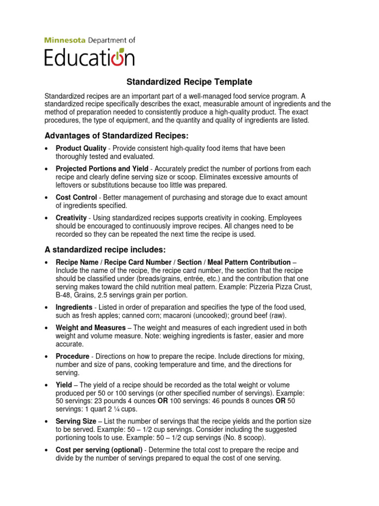 Standardized Recipe Template 057472 | PDF | Grain (Unit) | Troy Weight