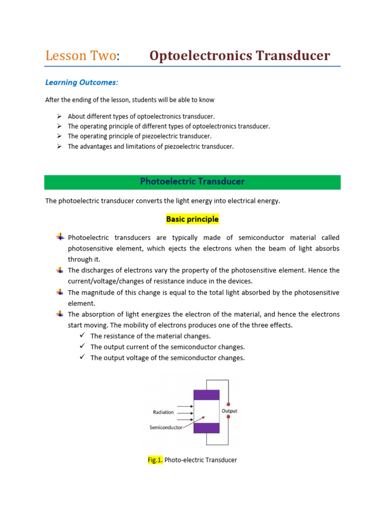 Optoelectronics Transducer | PDF | Photoelectric Effect | Semiconductors