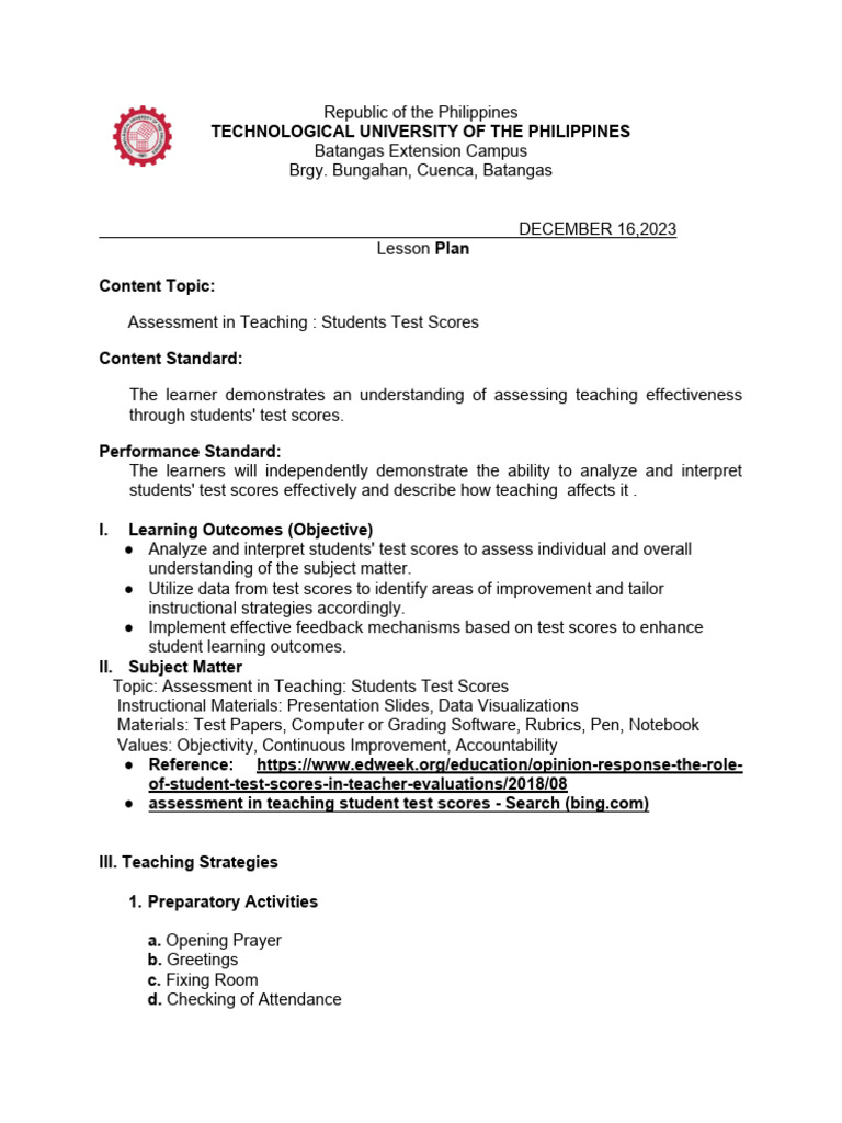 Sample LP | PDF | Educational Assessment | Teachers