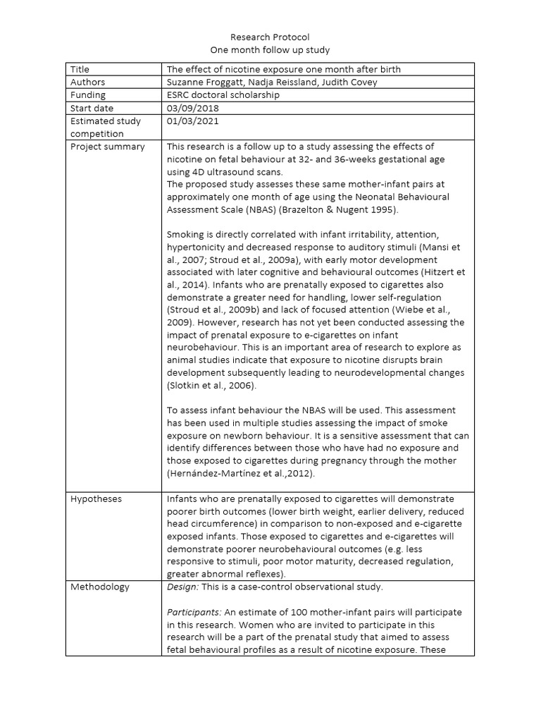 Research Protocol r1kp78gg42c Version1 | PDF | Prenatal Development ...