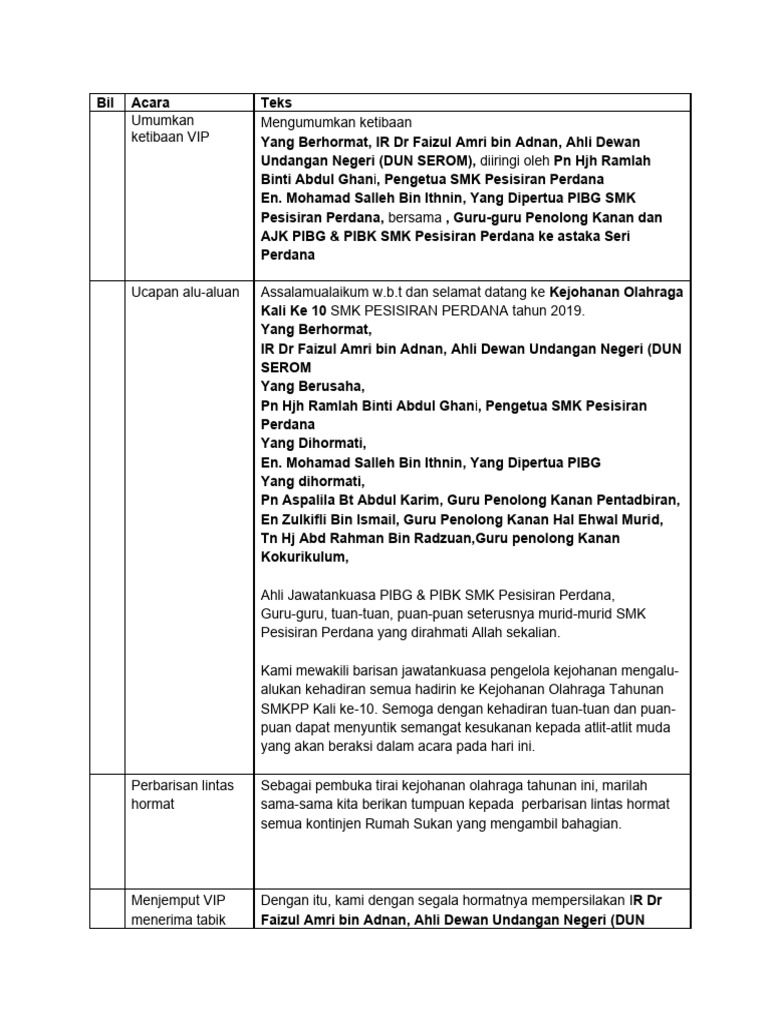 Text Emcee Hari Sukan 2019 | PDF