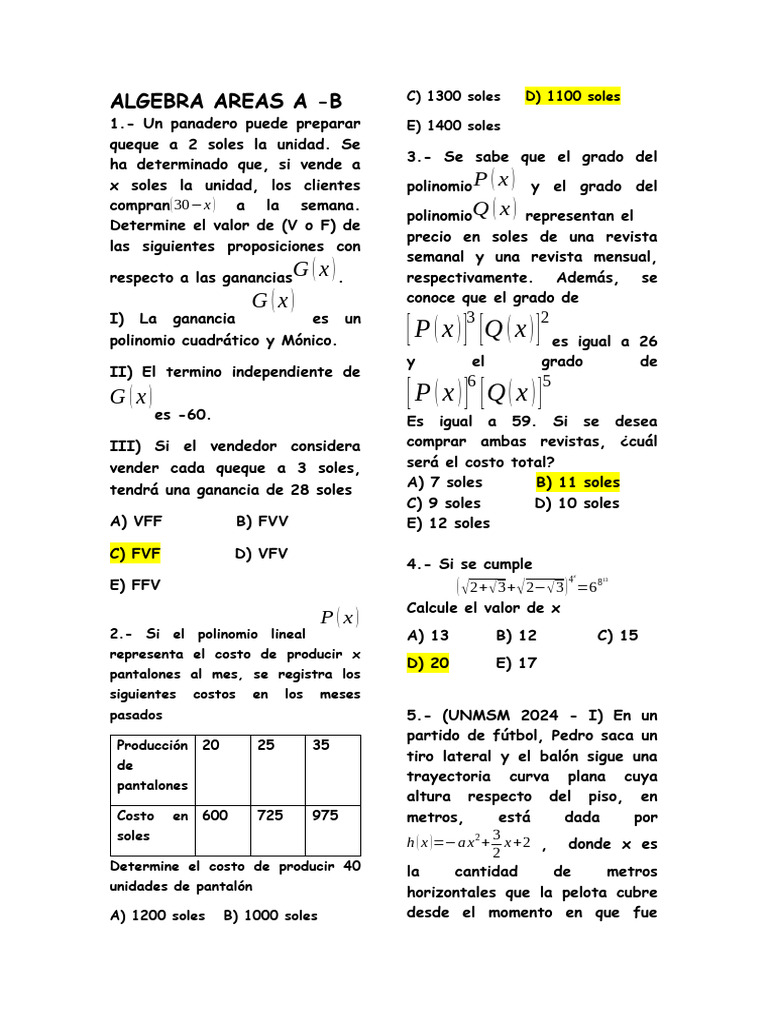 Practica Algebra | PDF