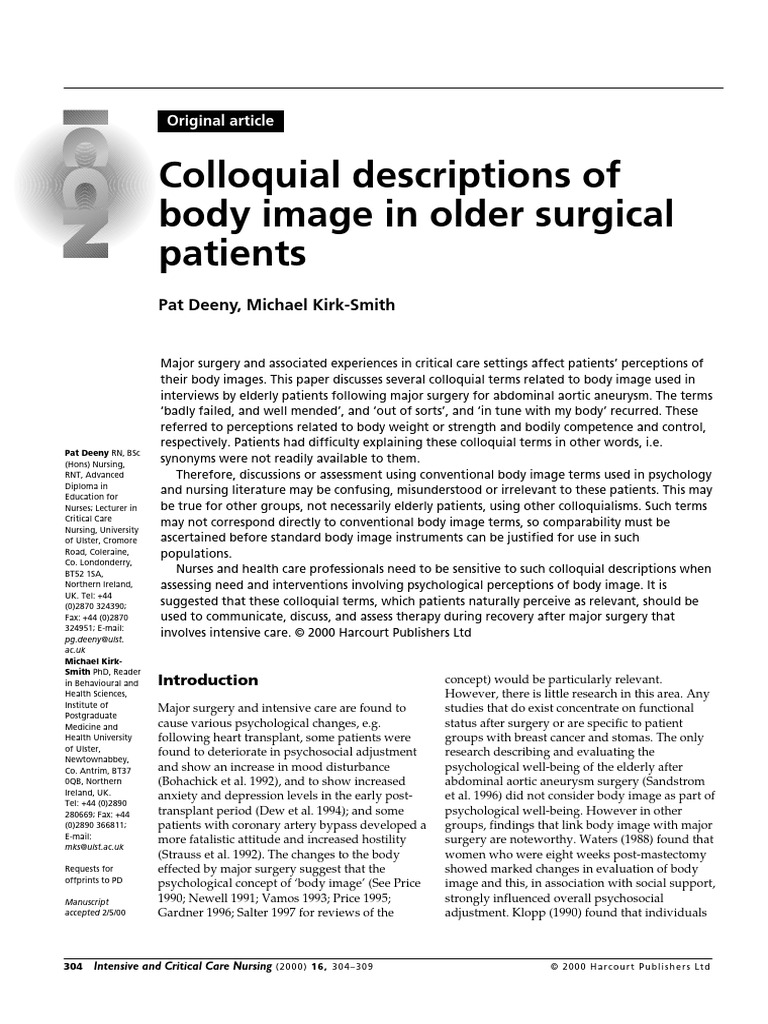 Colloquial Descriptions of Body Image in Older Surgical Patients - Pat ...