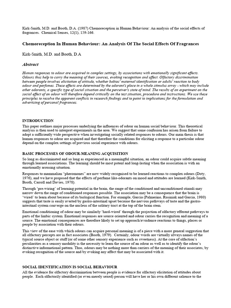 Chemoreception in Human Behaviour | PDF | Odor | Classical Conditioning