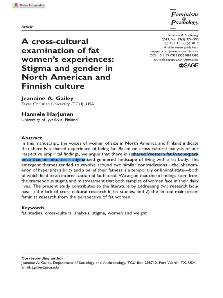 A cross-cultural examination of fat women’s experiences | PDF | Mind ...