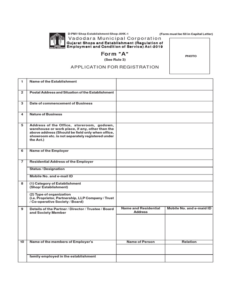 Gujarat Shop Establishment Registration Form | PDF | Labour Law ...