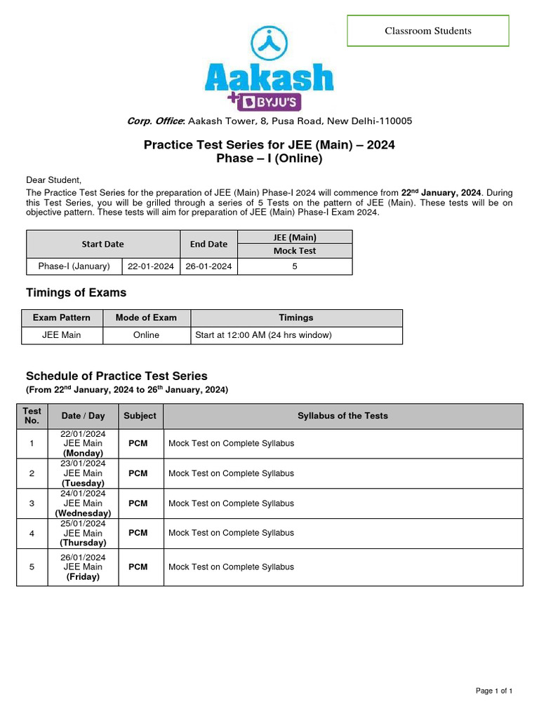 Practice Test Series JEE (Main) 2024 - Phase-I | PDF