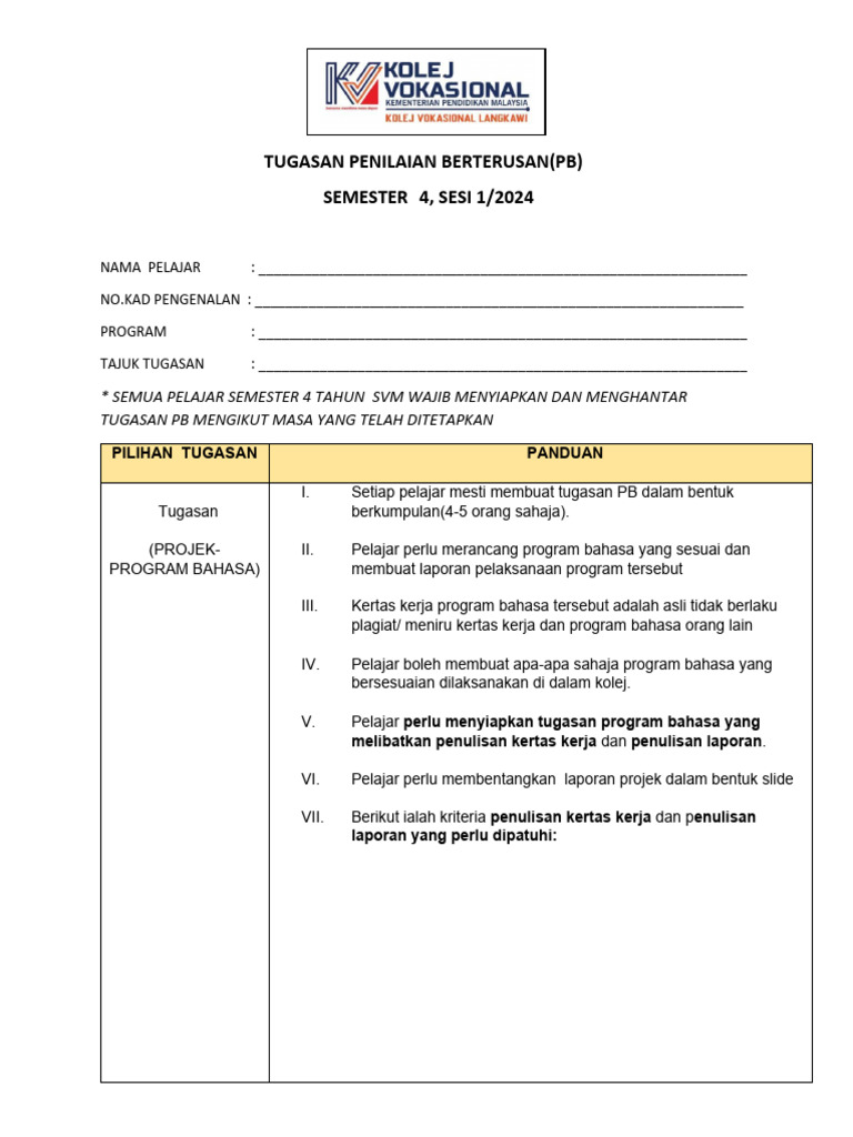 Arahan Pb Sem 4 2024 Kovla Pdf