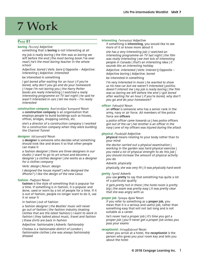 Life Pre-Int Wordlist Final Alphabetised Unit 7 | PDF | Adjective | Farms