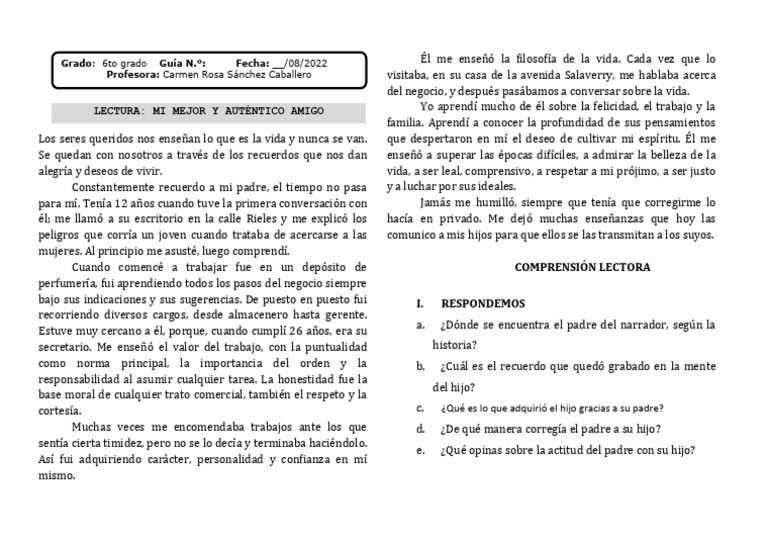 Lectura Mi Mejor y Auténtico Amigo 6to Grado | PDF