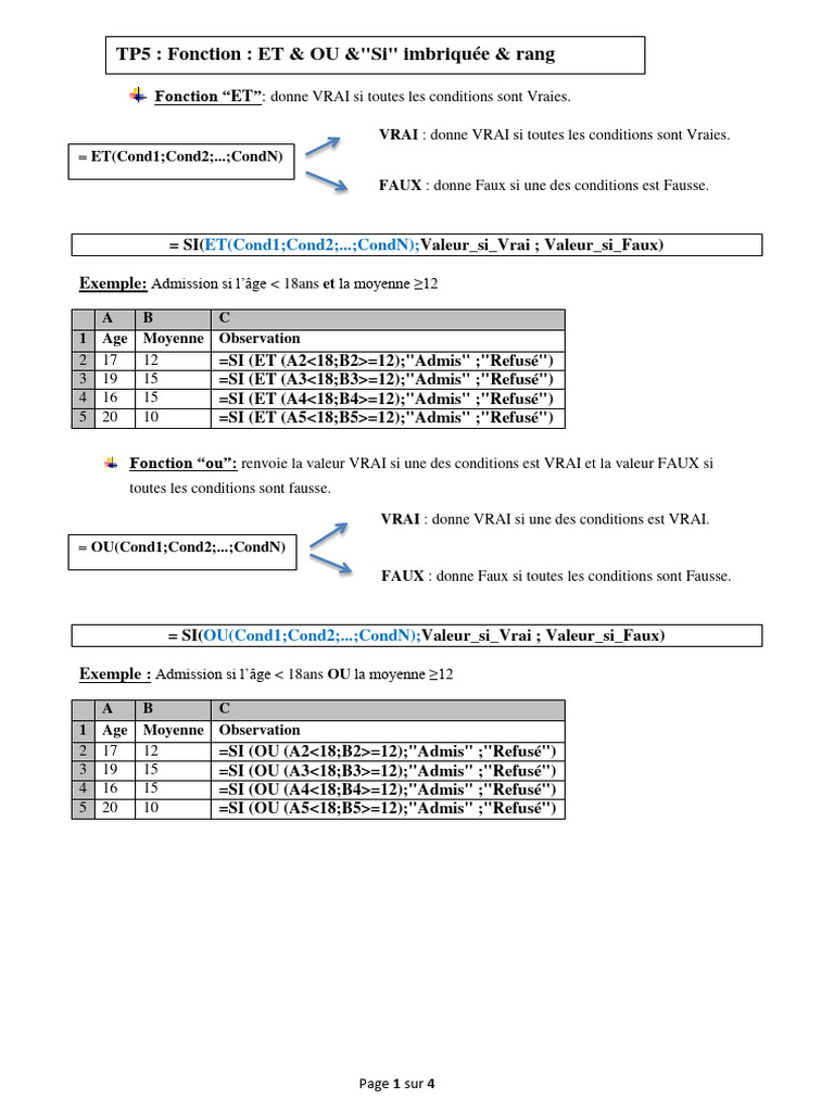 EXCEL TP5 Si Imbriquer & ET & OU | PDF | Taxe sur la valeur ajoutée ...