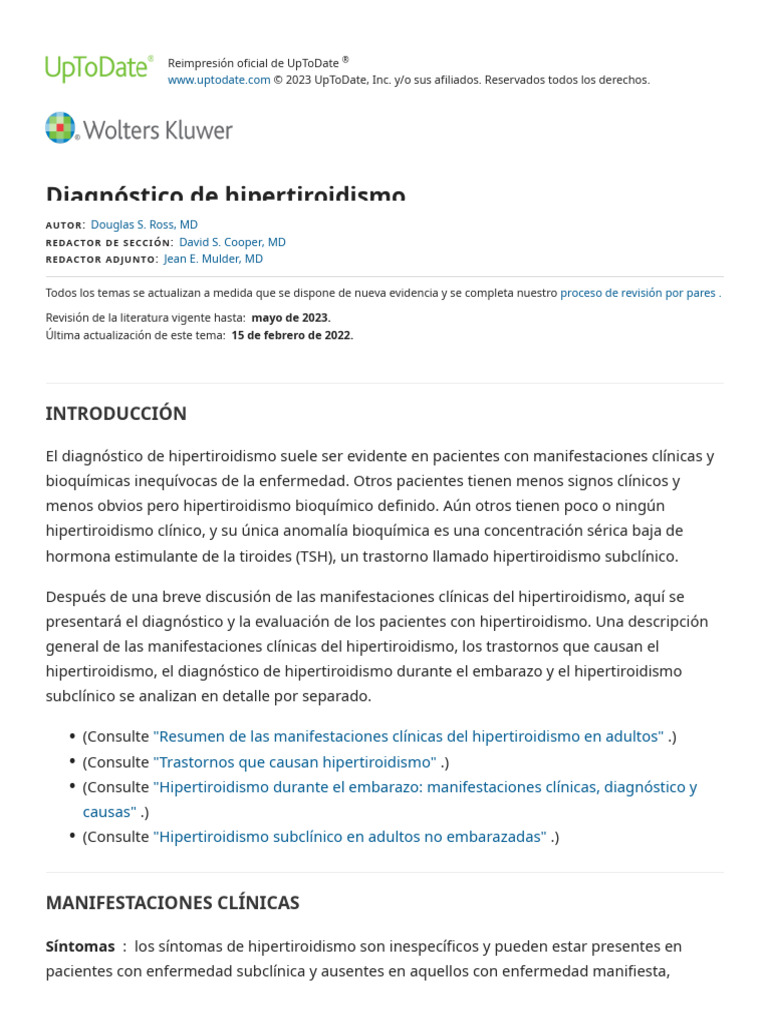 Diagnosis of Hyperthyroidism - UpToDate | PDF | Hipertiroidismo | Hormona estimulante de la tiroides