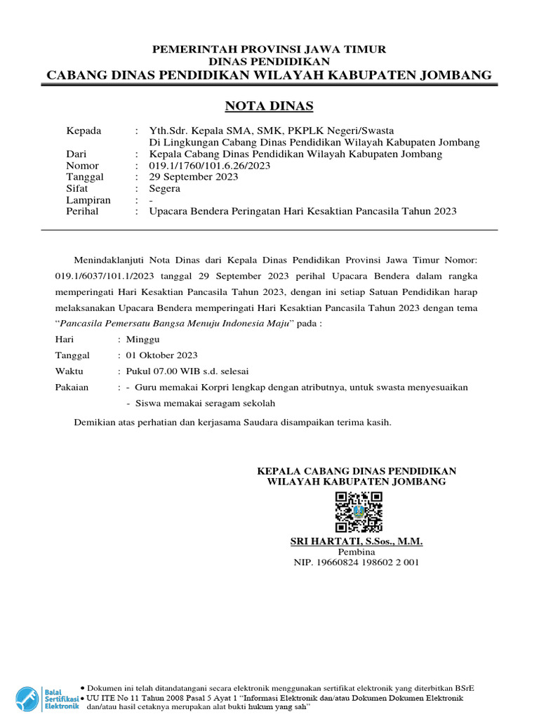 Nodin - Upacara Bendera Hari Kesaktian Pancasila 2023 - Sign | PDF