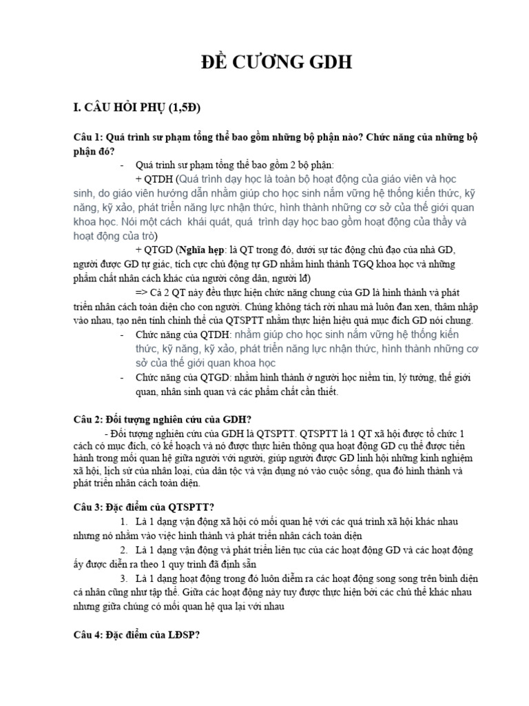 ĐỀ CƯƠNG GDH | PDF