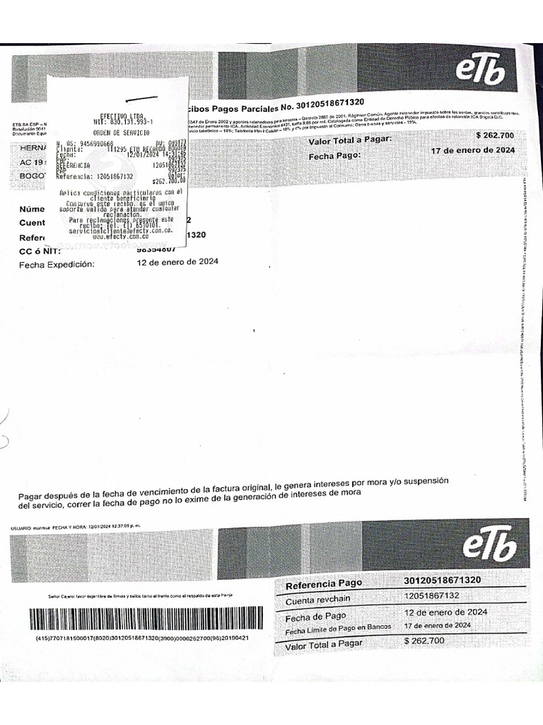 Factura Etb 98354807 | PDF