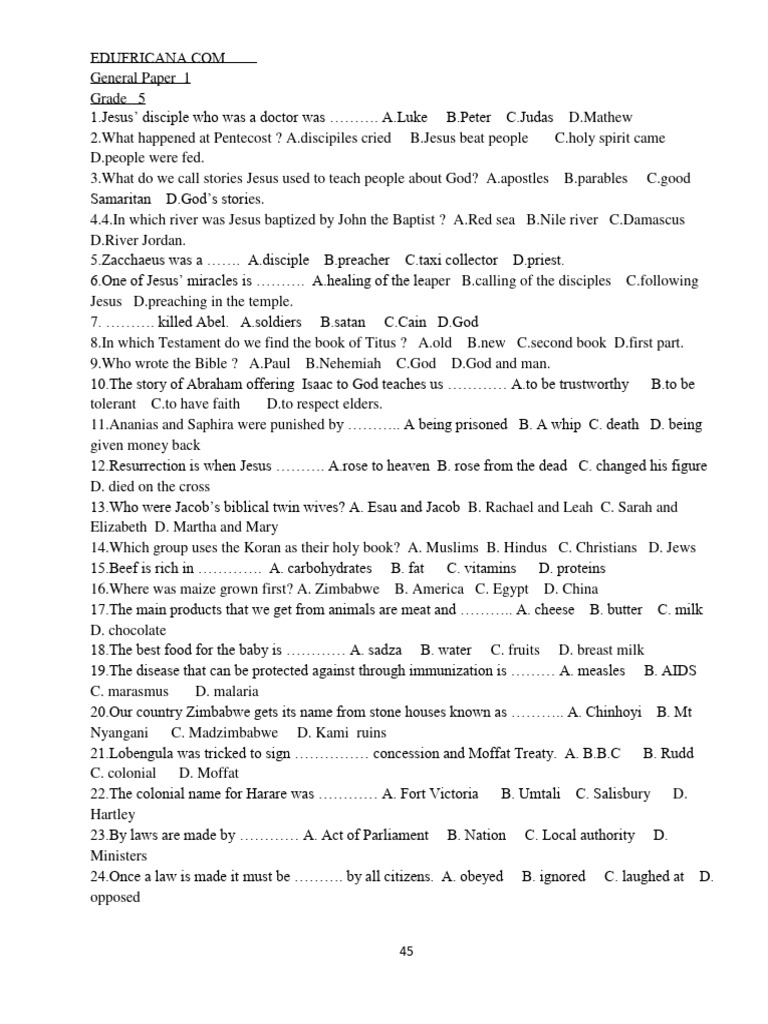 Grade 5 Exam Questions and Answers | PDF | Jesus