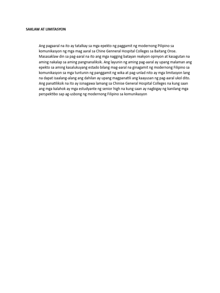 Saklaw at Limitasyon | PDF