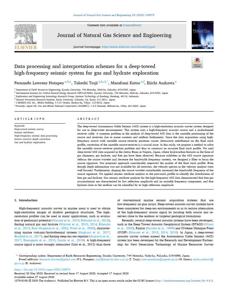 Data Processing and Interpretation Schemes For A Deep-Towed High-Frequency Seismic System For ...