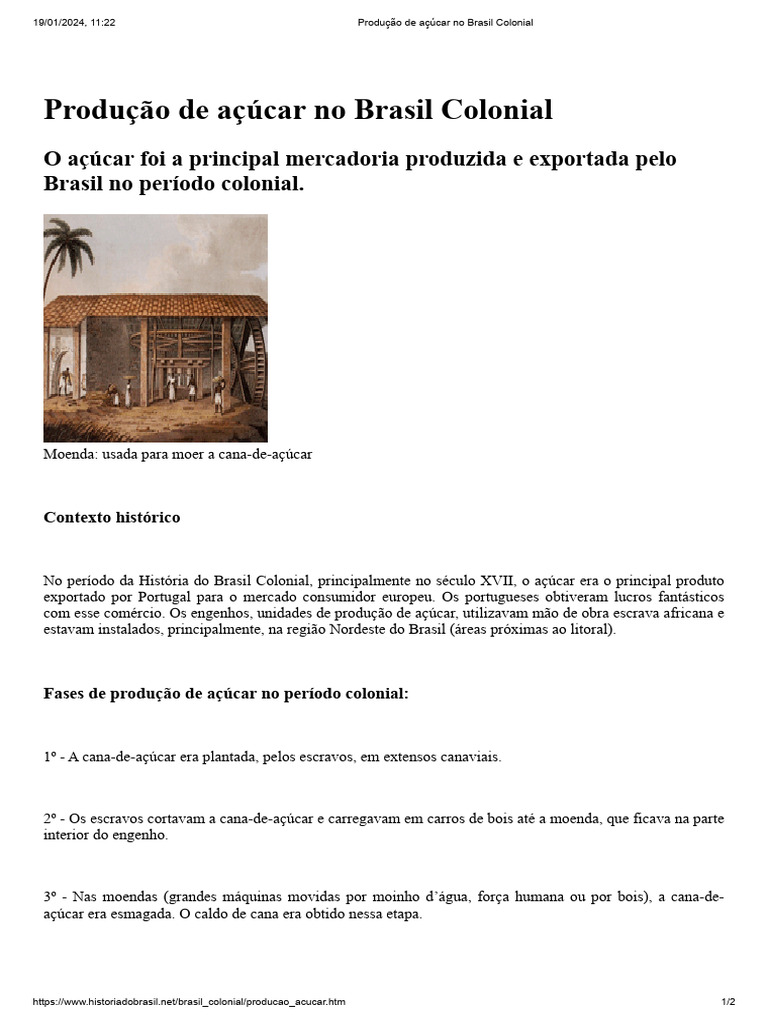 Produção de Açúcar No Brasil Colonial | PDF | Açúcar | Dieta e Nutrição