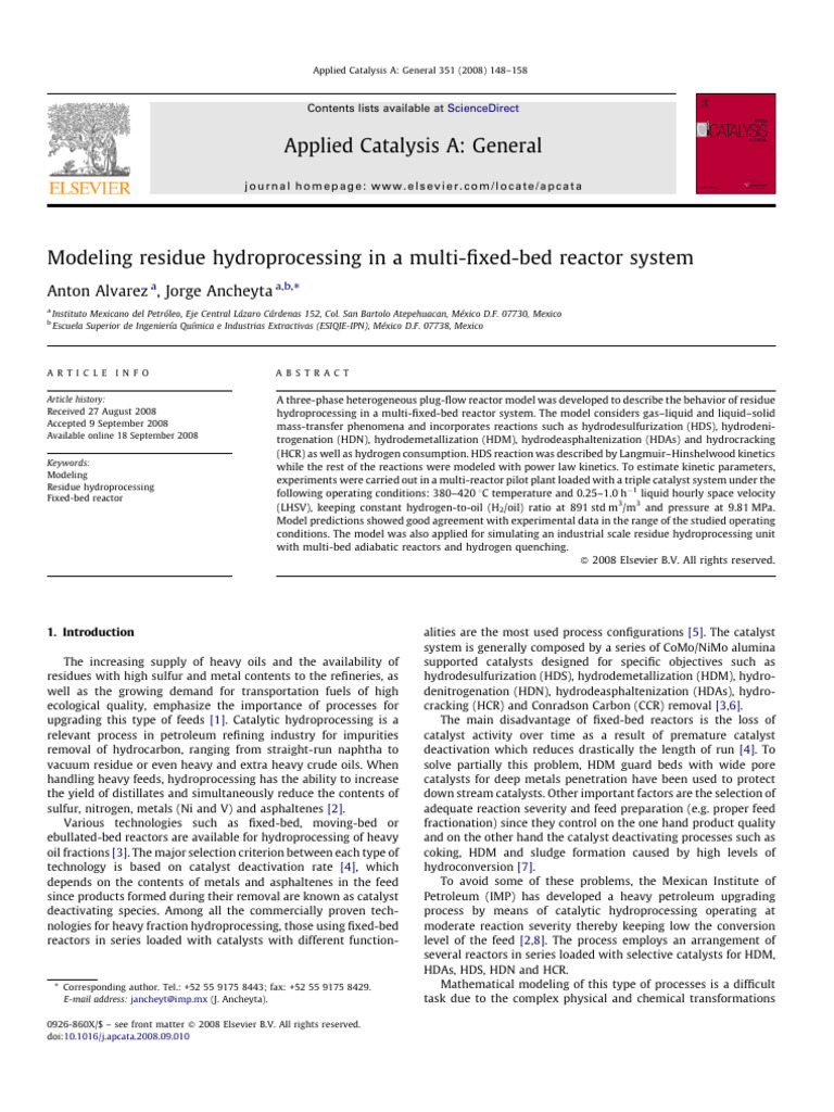 Modeling Residue Hydroprocessing in A Multi-Fixed-Bed Reactor System ... Modeling Residue Hydroprocessing in A Multi-Fixed-Bed Reactor System ...