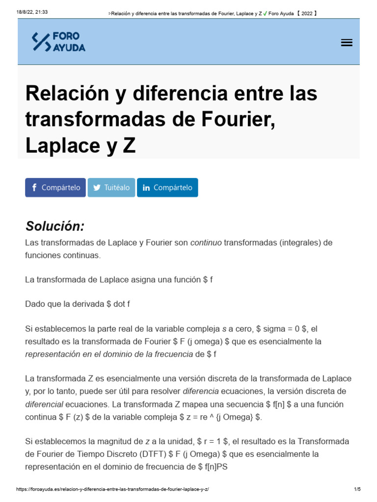 Relación y diferencia entre las transformadas de Fourier, Laplace y Z ️ Foro Ayuda 【 2022 ...