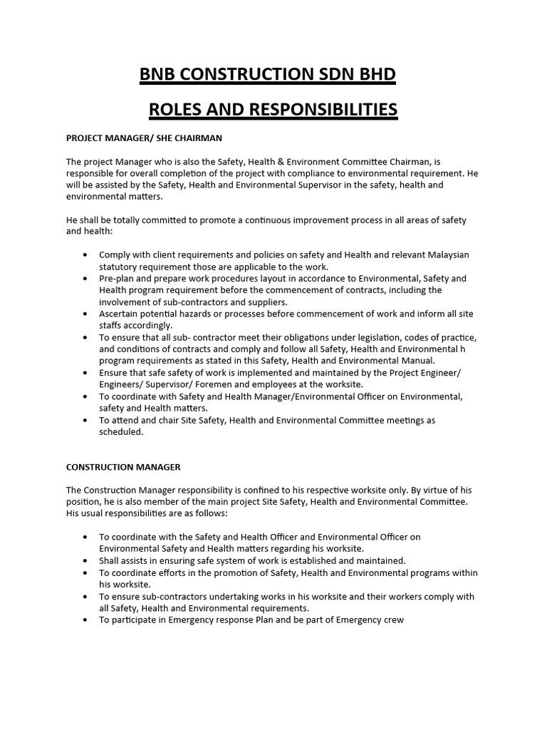 Appendix I Contractor Staff and Responsibilities. | PDF | Occupational ...