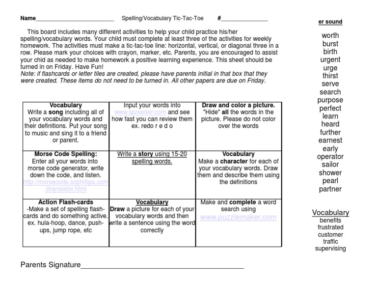 Spelling Vocabulary Tic-Tac-Toe Activities | PDF | Career & Growth ...