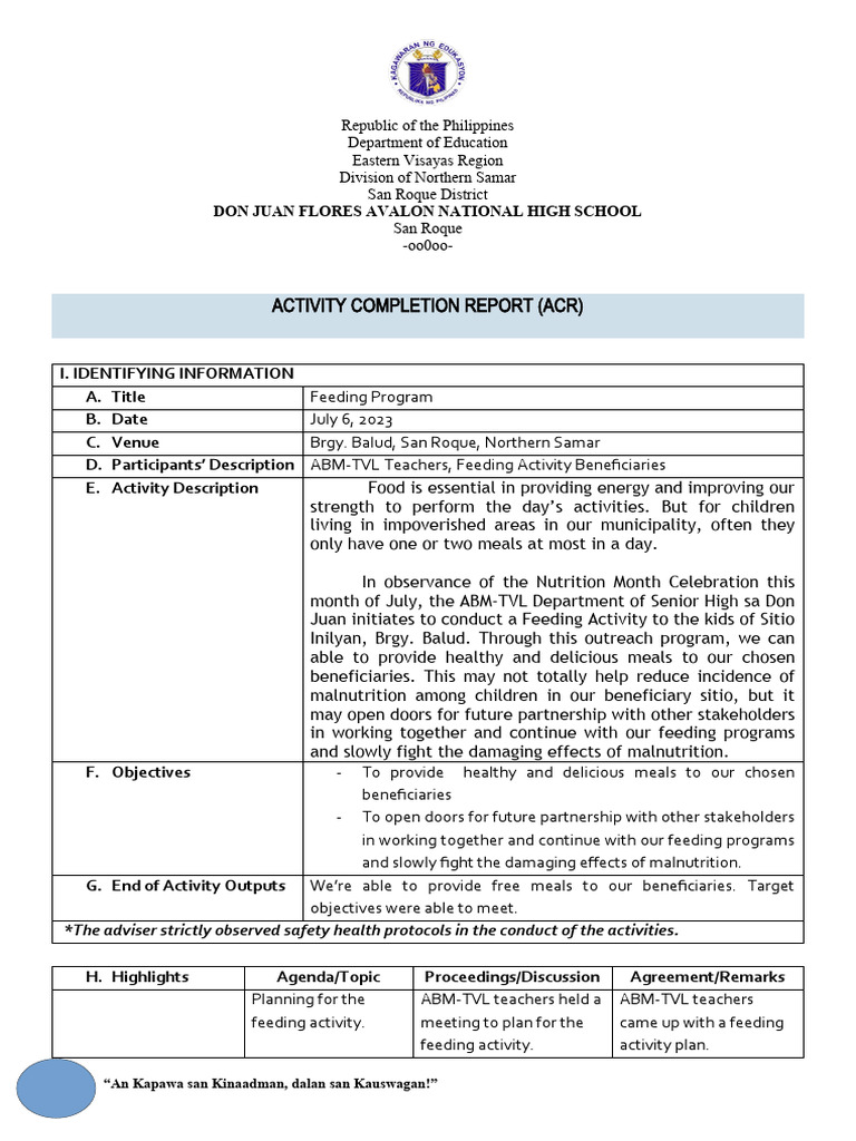 ACR - Feeding Program - July | PDF | Malnutrition