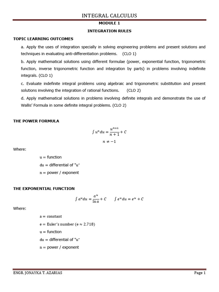 Integral Calculus Integration Rules | PDF | Integral | Function ...
