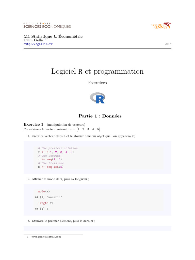 Exercices R pour Statistique & Économétrie | PDF | Informatique