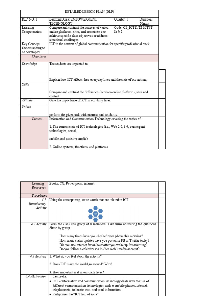 Detailed Lesson Plan | PDF | Information And Communications Technology ...