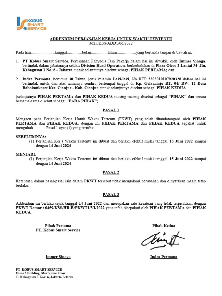 Addendum Kobus Smart Service Indra Permana | PDF