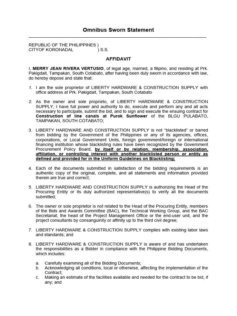 Omnibus Sworn Statement(Revised) Line Canal | PDF | Affidavit | Justice