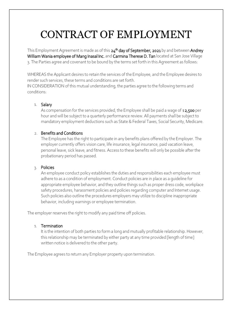 Contract of Employment | Download Free PDF | Employment | Business